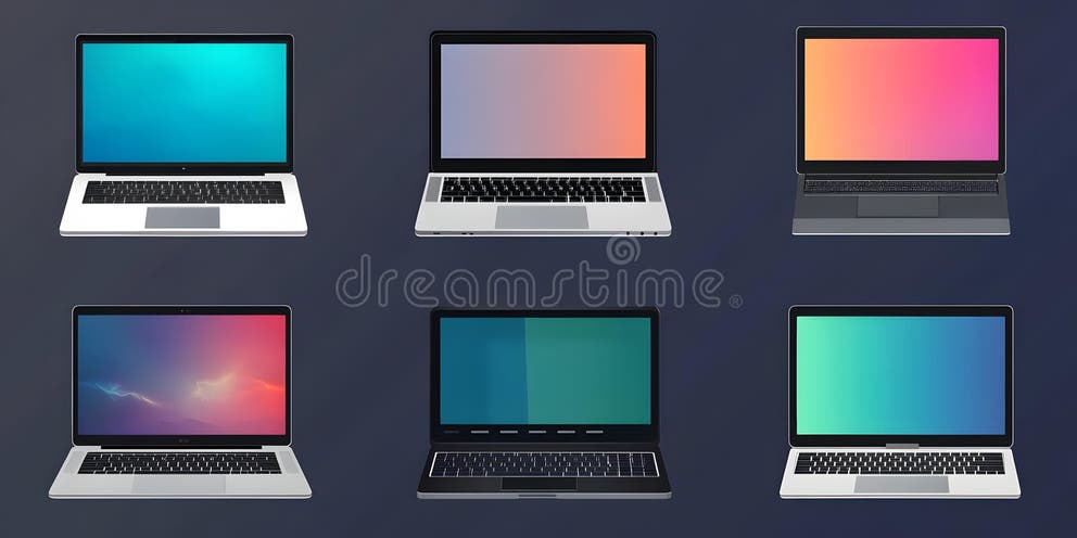 Colorful Collection of Laptops in a Grid Pattern Stock Illustration ...