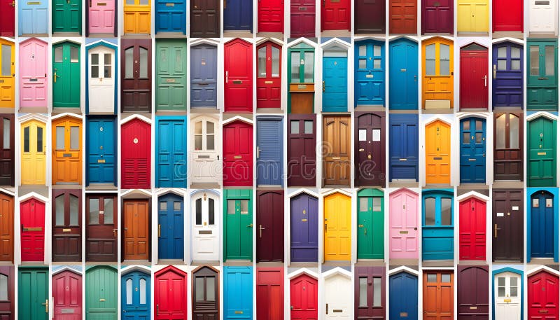 Bunch of Doors that are All Different Colors and Sizes in Row ...