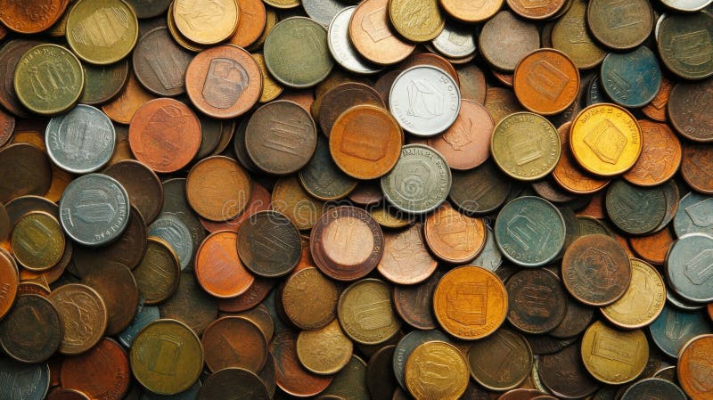 A Colorful Collection of Old Coins in a Pile Stock Illustration ...