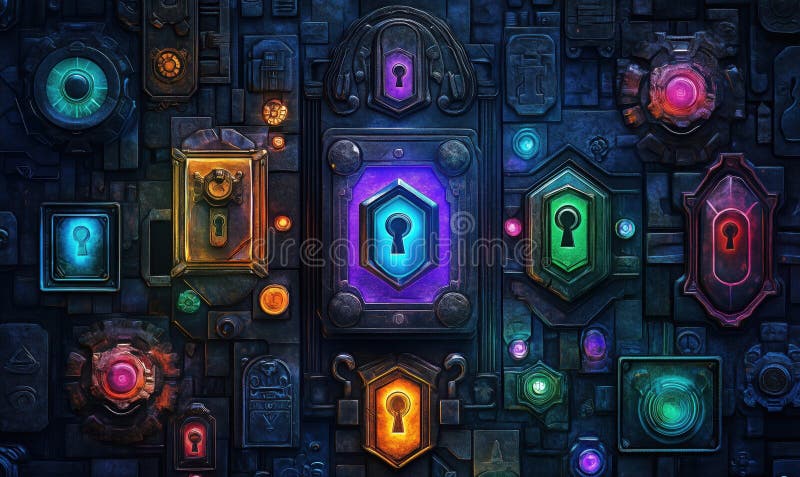 Colorful Collection of Ornate Locks and Keyholes on a Textured ...