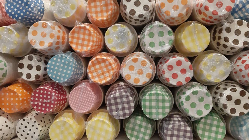 A Colorful Collection of Patterned Paper Cups, Wrapped in Plastic, are ...