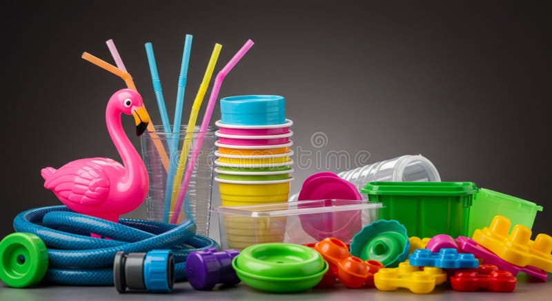 A Colorful Collection of Plastic Items is Displayed, Including a Pink ...