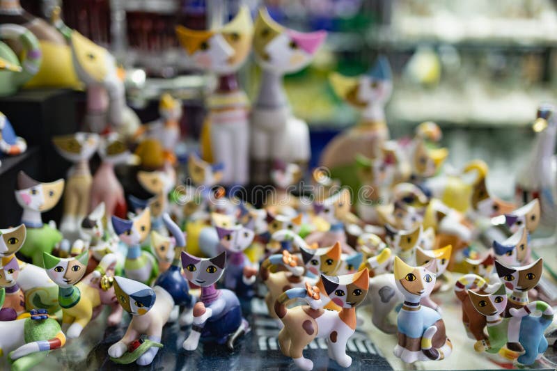 Colorful Collection of Playful Porcelain Cats Stock Image - Image of ...