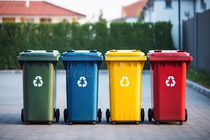 Colorful Collection of Recycling Bins with Different Type of Waste ...