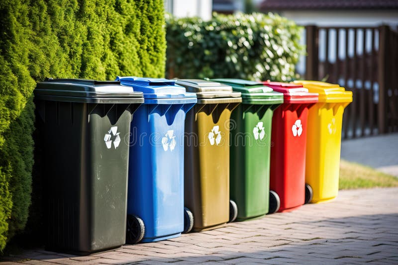 Colorful Collection of Recycling Bins with Different Type of Waste ...