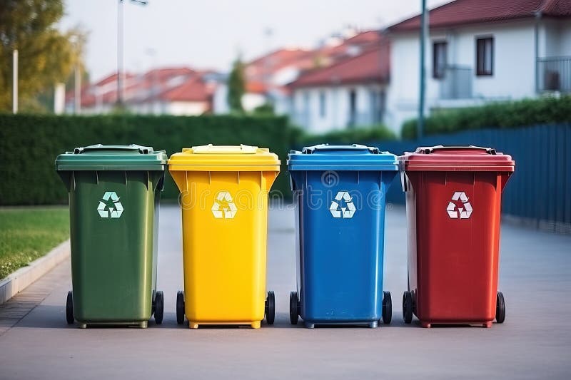 Colorful Collection of Recycling Bins with Different Type of Waste ...