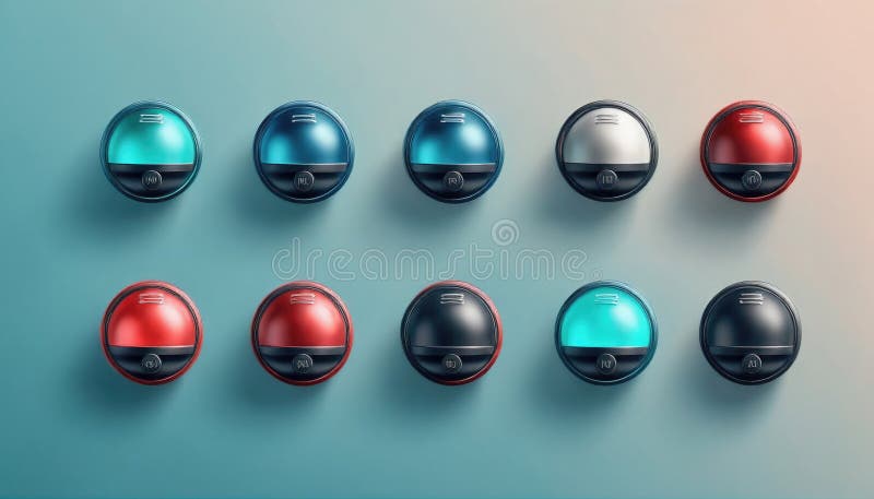 Colorful Collection of Round Devices Arranged Symmetrically on a ...