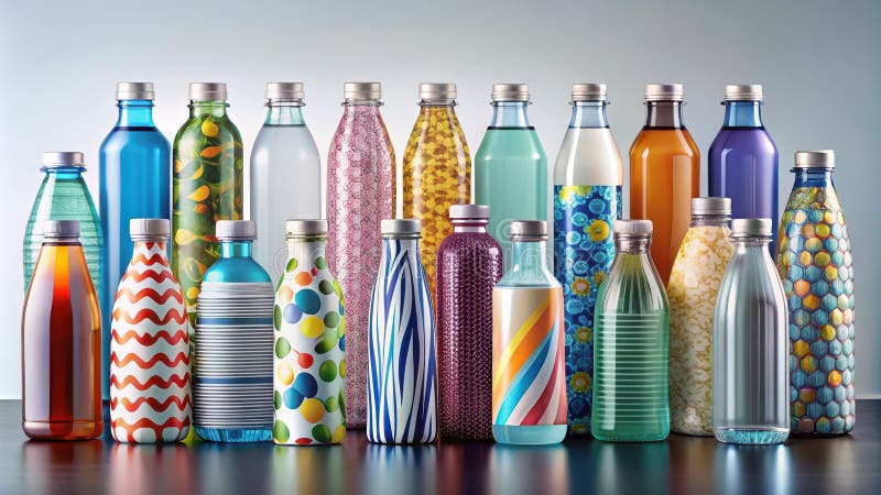 A Colorful Collection of Stylish Beverage Bottles with Various Patterns ...