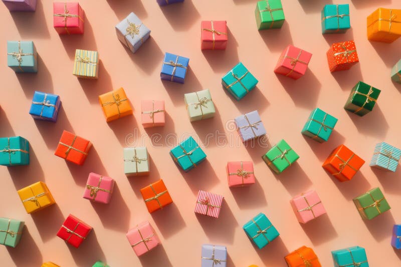 A Colorful Collection of Tiny Gift Boxes in Diverse Sizes Arranged in a ...
