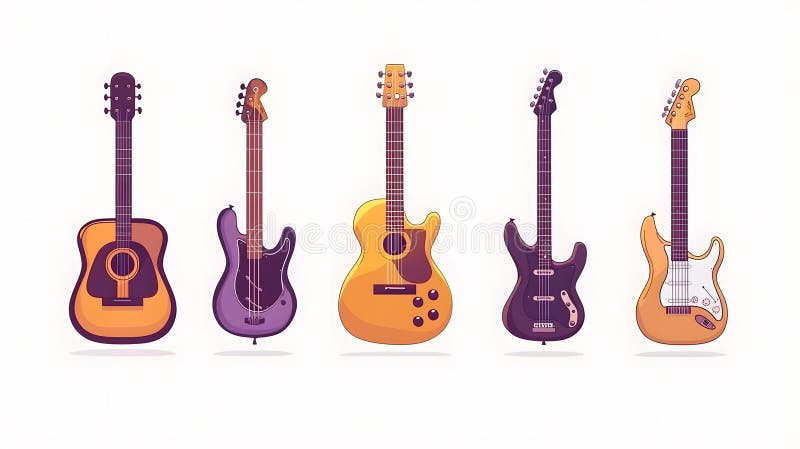 Colorful Collection of Various Guitar Types Stock Illustration ...