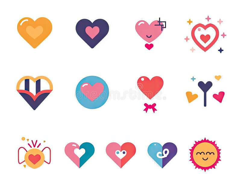 A Colorful Collection of Various Heart Icons in Flat Design Stock ...