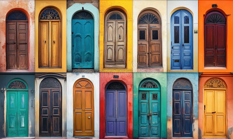 Colorful Collection of Vintage Doors Showcasing Architectural Diversity ...