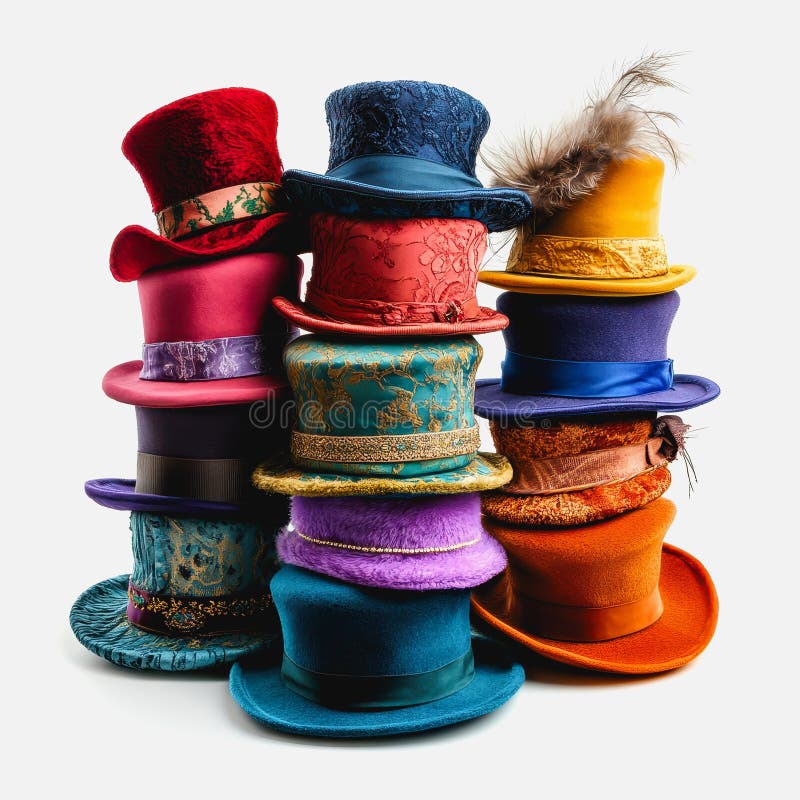 A Colorful Collection of Vintage Top Hats Stacked Creatively with ...