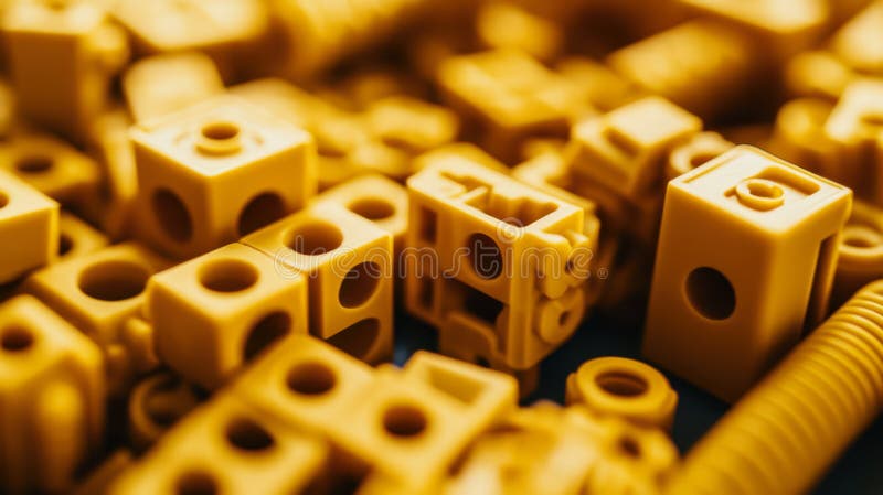 Colorful Collection of Yellow Building Blocks Scattered on a Surface ...