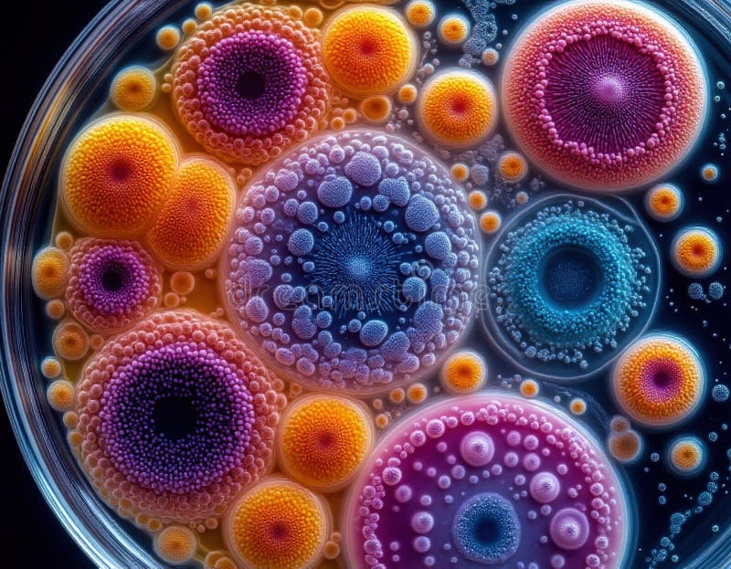 Colorful Colonies of Microorganisms Growing in Lab Medium, Forming ...