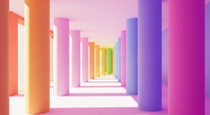 Colorful Column Hallway Perspective Light and Shadow Architecture Stock ...