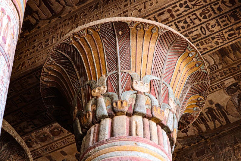 Colorful Column at Temple of Khnum in Esna, Luxor, Egypt Stock Image ...