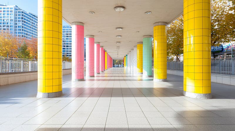 Colorful Columns and Open Walkway Urban Design Bright Architectural ...