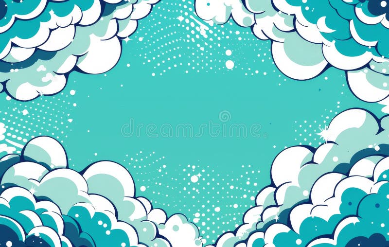 Colorful Comic Book Cloud Border with White and Blue Clouds and a ...