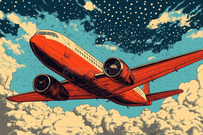 Colorful Comic Book Design Featuring a Dynamic Airplane Soaring through ...