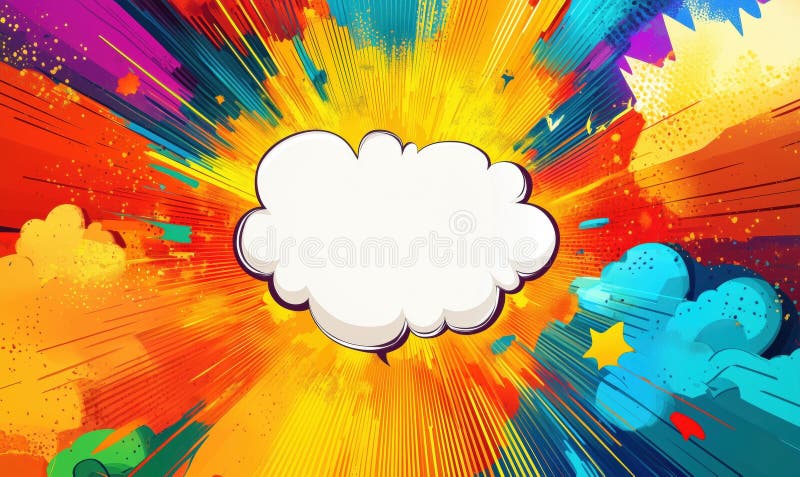 Colorful Comic Book Explosion Background with Blank Speech Bubble for ...