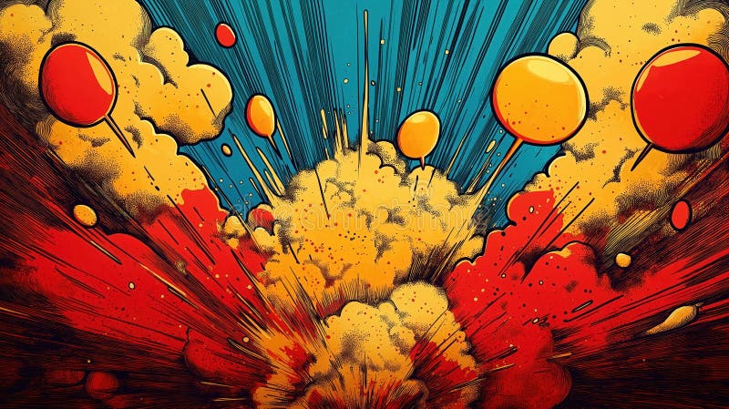 Colorful Comic Book Explosion with Vibrant Red, Yellow Speech Bubbles ...