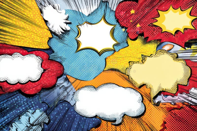 Colorful Comic Book Page Exploding with Blank Speech Bubbles and Action ...