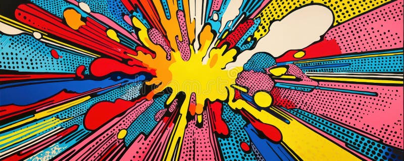 Colorful Comic Book Panel Showcasing a Dynamic Explosion with Vibrant ...
