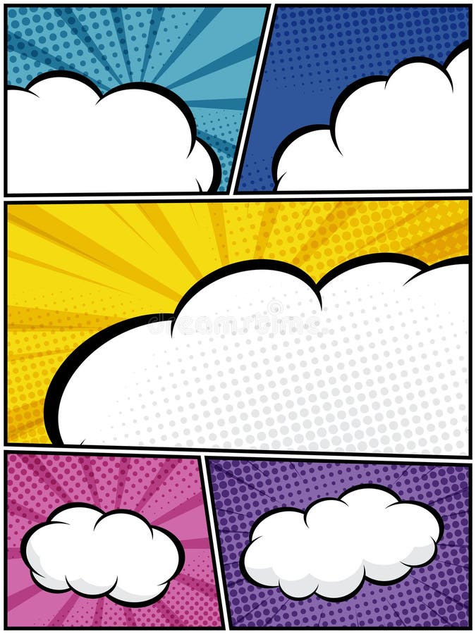 Colorful Comic Book, Pop Art Cartoon Layout Template Halftone Dotted ...