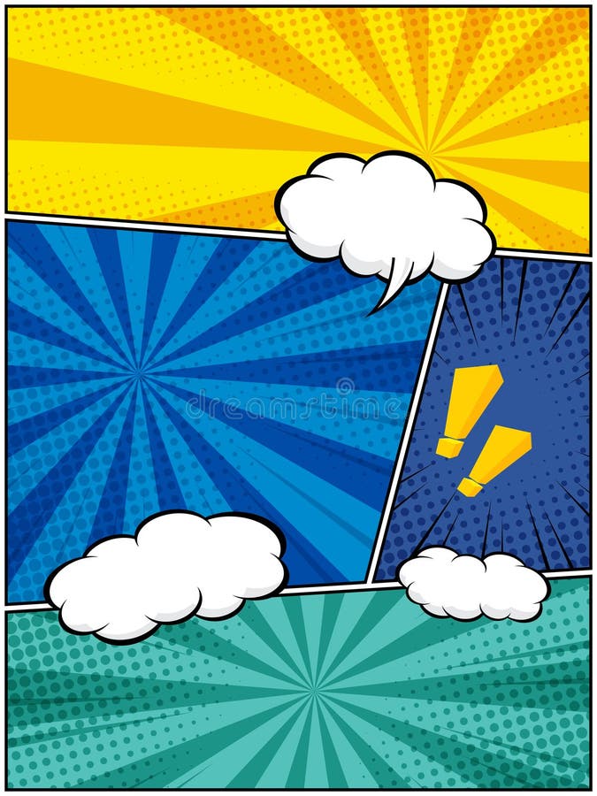 Colorful Comic Book, Pop Art Cartoon Layout Template Halftone Dotted ...