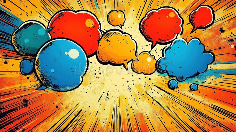 Colorful Comic Book Speech Bubbles Explode on Dynamic Background ...