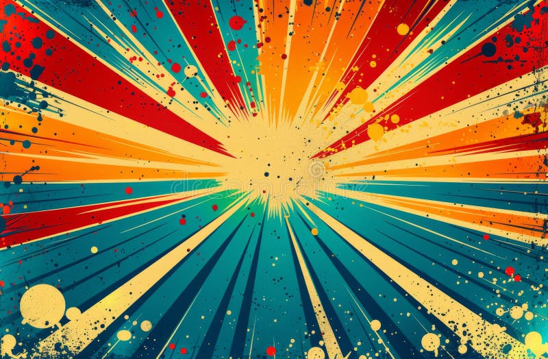 Colorful Comic Book Style Background with Vibrant Splashes and Rays of ...