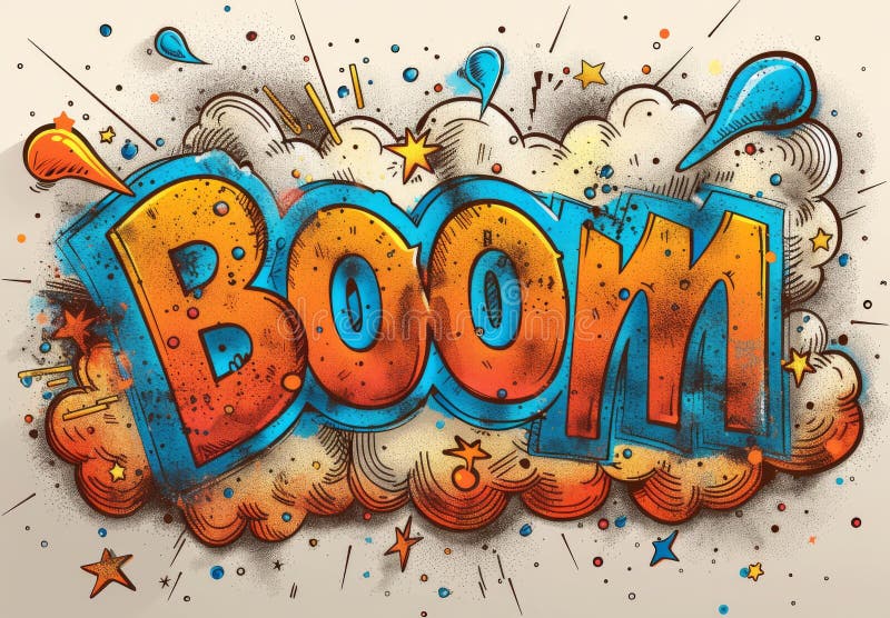 Colorful Comic Book Style Boom Text with Dynamic Explosion Effect Stock ...