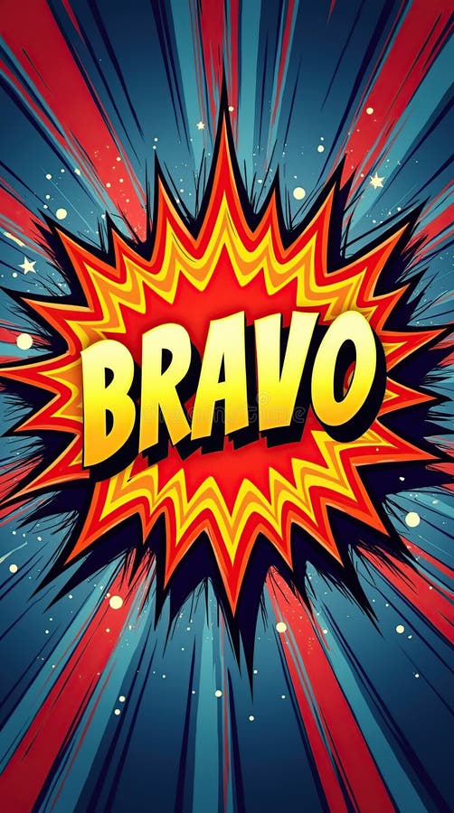 Colorful Comic Book Style Bravo Text with Burst Effect Design Stock ...