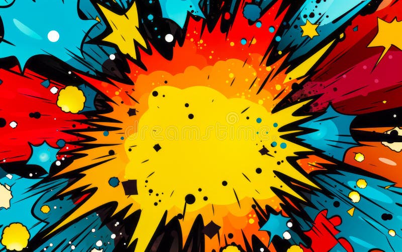 Colorful Comic Book Style Explosion Background with Speech Bubbles Dots ...