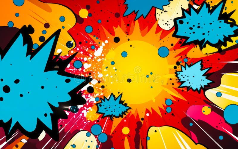 Colorful Comic Book Style Explosion Background with Speech Bubbles Dots ...