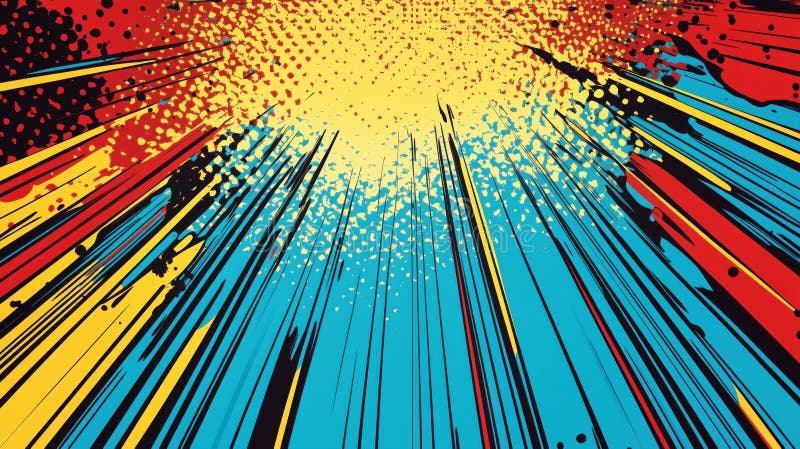 Colorful Comic Pop Art Speech Bubble with Vibrant Sunburst Background in Energetic Design Style ...