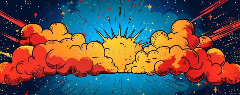 Colorful Comic Book Style Explosion with Stars and Clouds Stock Photo ...