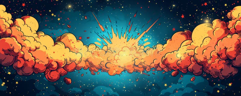 Colorful Comic Book Style Explosion with Stars and Clouds Stock Image ...