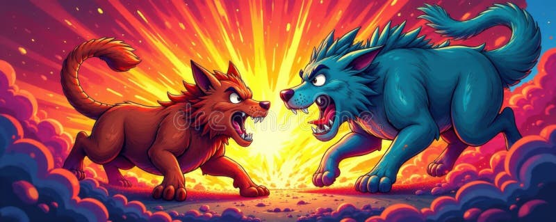 Colorful Comic Book Style Illustrations of Cartoon Animals Fighting in ...