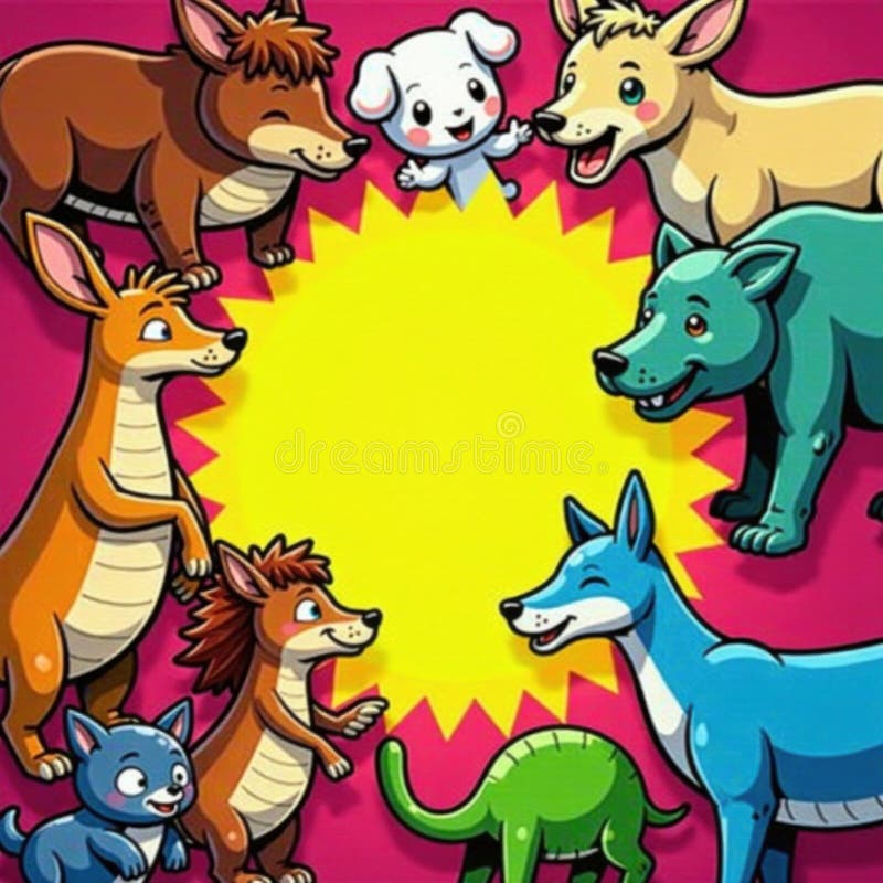 Colorful Comic Book Style Illustrations of Cartoon Animals and Objects ...