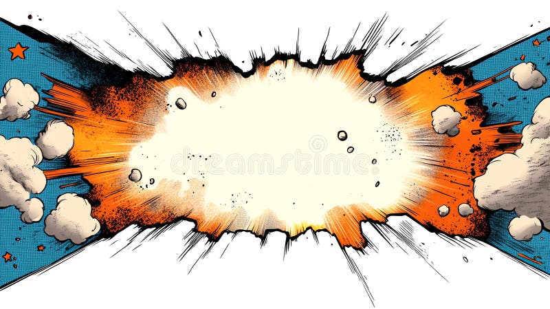 Colorful Comic Explosion Effect with Clouds and Dynamic Lines, White ...