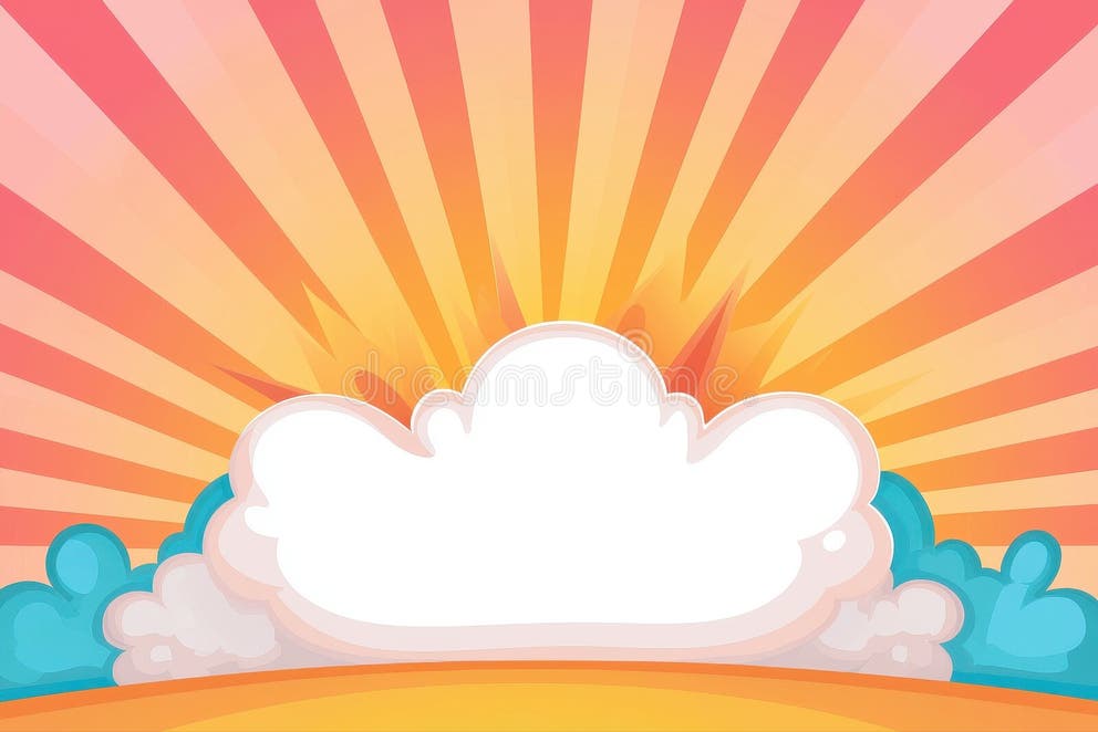 Colorful Comic Pop Art Background with Cloud and Sun Rays Creating an ...