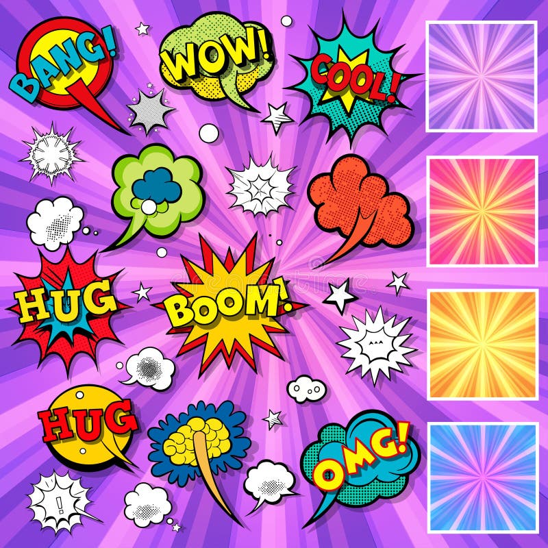 Comic Speech Bubbles Expressing Different Emotions and Action Stock ...