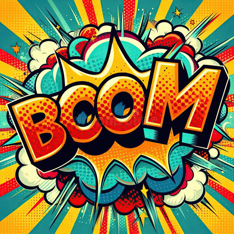 Colorful Comic Style Artwork with Explosive Boom Text Design Stock ...