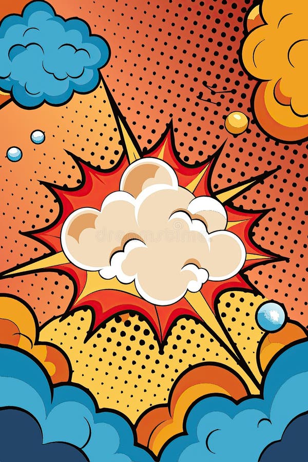 Colorful Comic Style Background with Dynamic Clouds and Dots Stock ...