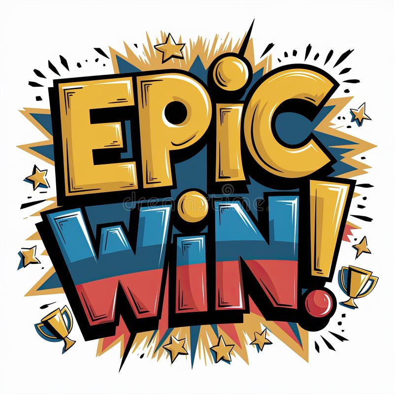Colorful Comic-Style Epic Win Artwork with Bold Typography and Energetic Design Stock ...