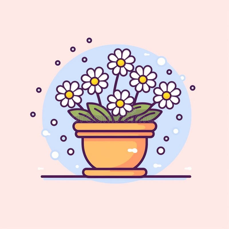 Colorful Comic-Style Icon of a Daisy Flower and Leaves in a Pot ...