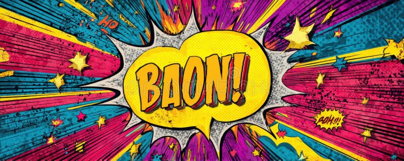 Colorful Comic-style Illustration with Dynamic Text and Vibrant Effects ...