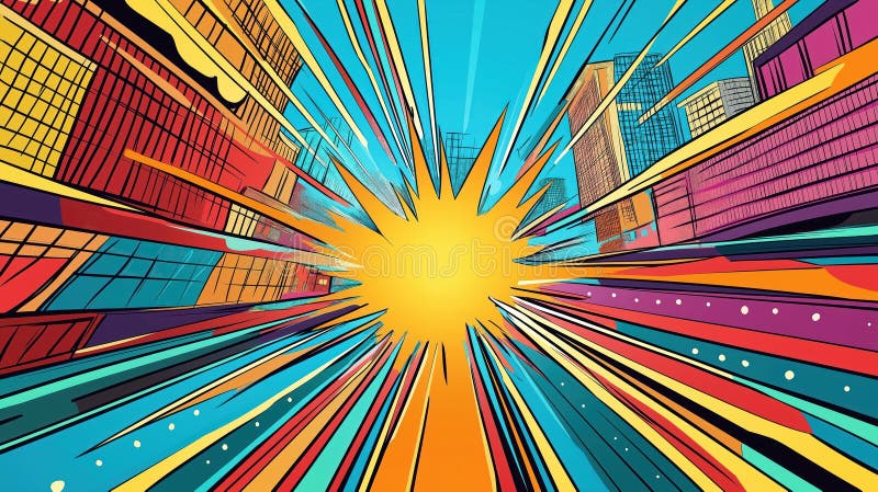 Colorful Comic Style Illustration of Urban Scene. Buildings Depicted in ...